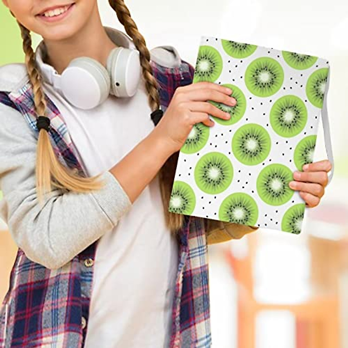 TODIYADDU Sliced Kiwi Fruits Book Covers for Soft Cover Books Waterproof No Glue Section Easy to Put On Washable Fabric Teacher Student Book Cover (Green)