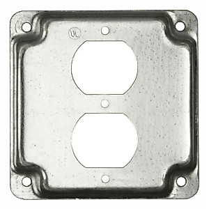 Hubbell-Raco 902C 1 Duplex Receptacle 4-Inch Square Exposed Work Cover, Silver