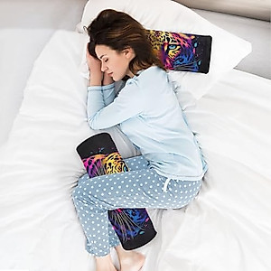 xigua Colourful Leopard Neck Roll Pillow for Neck Relief with Removable Washable Cover - Memory Foam Round Cylinder Bolster, Ergonomically Designed for Head, Neck, Back, and Legs