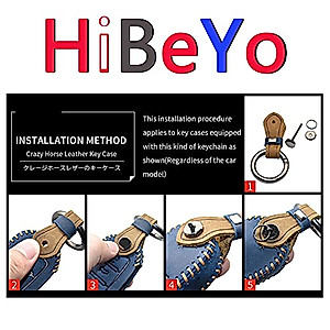 HIBEYO Leather Smart Key Fob Case Compatible with Volvo XC40 XC60 XC90 S90 V90 Car Key Fob Cover Remote Keyless Entry Full Protection Shell 2019 2021 Keychains Auto Accessories Holder Protector-Bule