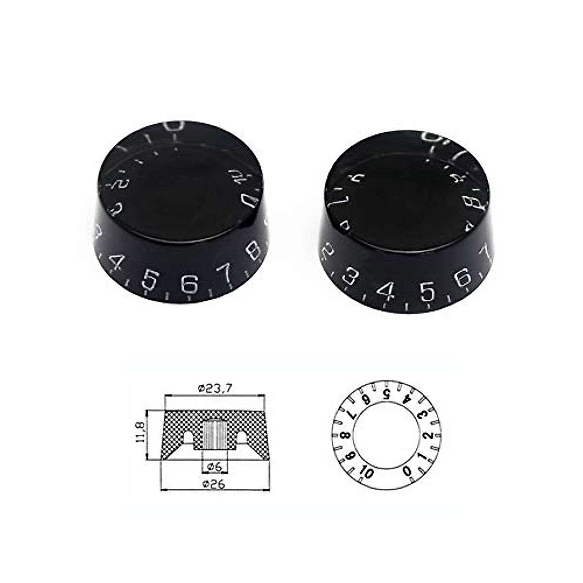 Metallor Electric Guitar Top Hat Knobs Speed Volume Tone Control Knobs Compatible with Les Paul LP Style Electric Guitar Parts Replacement Set of 4Pcs Black.