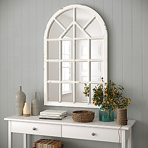 Barnyard Designs 30x47 Wood Cathedral Mirror – Arched Window Farmhouse Mirror for Living Room and Entryway Wall Decor (White)