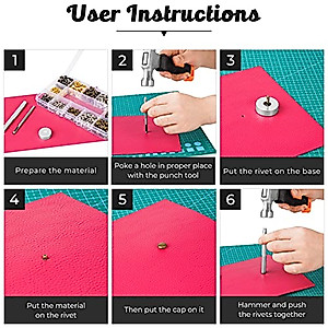 420 Sets Leather Rivets Kit, Double Cap Brass Rivets Leather Studs with 3PCS Setting Tools for Leather Repair and Crafts, 4 Colors and 3 Sizes
