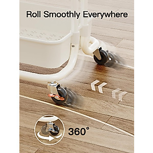 Pipishell 4-Tier Rolling Cart, Utility Cart with Lockable Casters, PP Plastic Storage Baskets, Hanging Cups & Hooks, Rolling Cart for Living Room, Bedroom, Kitchen, Bathroom, Art Studio(White)