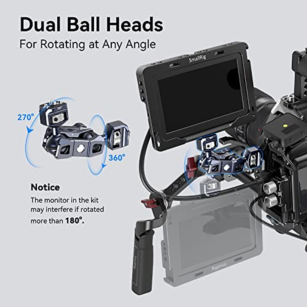 SmallRig Articulating Magic Arm with 3/8"-16 Locating Screw for ARRI and 1/4"-20 Screw (with Retractable Pins), 360 Degree Rotation, Max Load of 12 Ib Magic Arm for Monitor, Camera, and Lights 3874