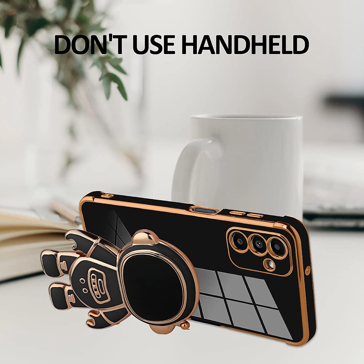 Bonoma Compatible with Samsung Galaxy A13 5G Case Astronaut Plating Electroplate Luxury Elegant Case Camera Protector Kickstand Shockproof Protective Corner Back Cover Galaxy A13 5G Case -Black