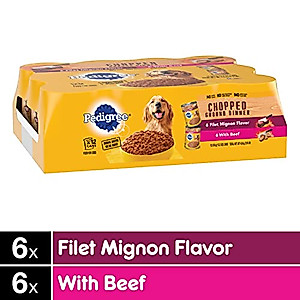 PEDIGREE CHOPPED GROUND DINNER Adult Canned Soft Wet Dog Food Variety Pack, Filet Mignon Flavor and With Beef, 13.2 Ounce (Pack of 12)