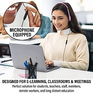 Maeline Bulk On Ear Student Headphones with Microphone for School, Library, Classroom, Airplane, Kids Online Learning and Travel, 3.5 mm Headphone Plug - 10 Pack - Multi Color