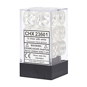 Chessex DND Dice Set-Chessex D&D Dice-16mm Translucent Clear and White Plastic Polyhedral Dice Set-Dungeons and Dragons Dice ludes 12 Dice – D6, Various (CHX23601)