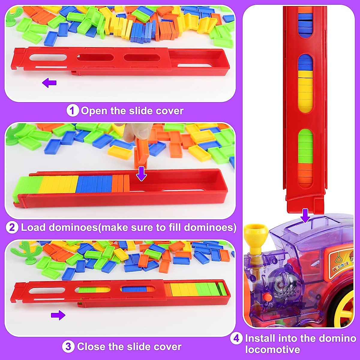 Domino Train, Domino Blocks Set, Building and Stacking Toy Blocks Domino Set for 3-7 Year Old Toys, Boys Girls Creative Gifts for Kids