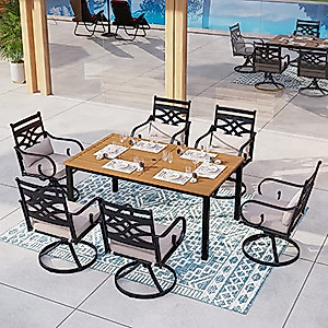 MFSTUDIO 7 PCS Patio Furniture Set with 1 Hand Painting Wood-Like Table and 6 Heavy Duty Metal Chair for Backyard