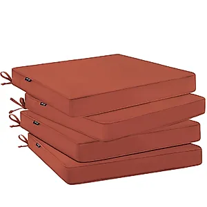 Favoyard Outdoor Chair Cushions 17"W x 16"D x 2"T Set of 4 Patio Chairs Cushions 3-Year Fade Resistant & Waterproof Cushions for Outdoor Furniture with Hidden Zipper, Attach Straps for Dining Chairs