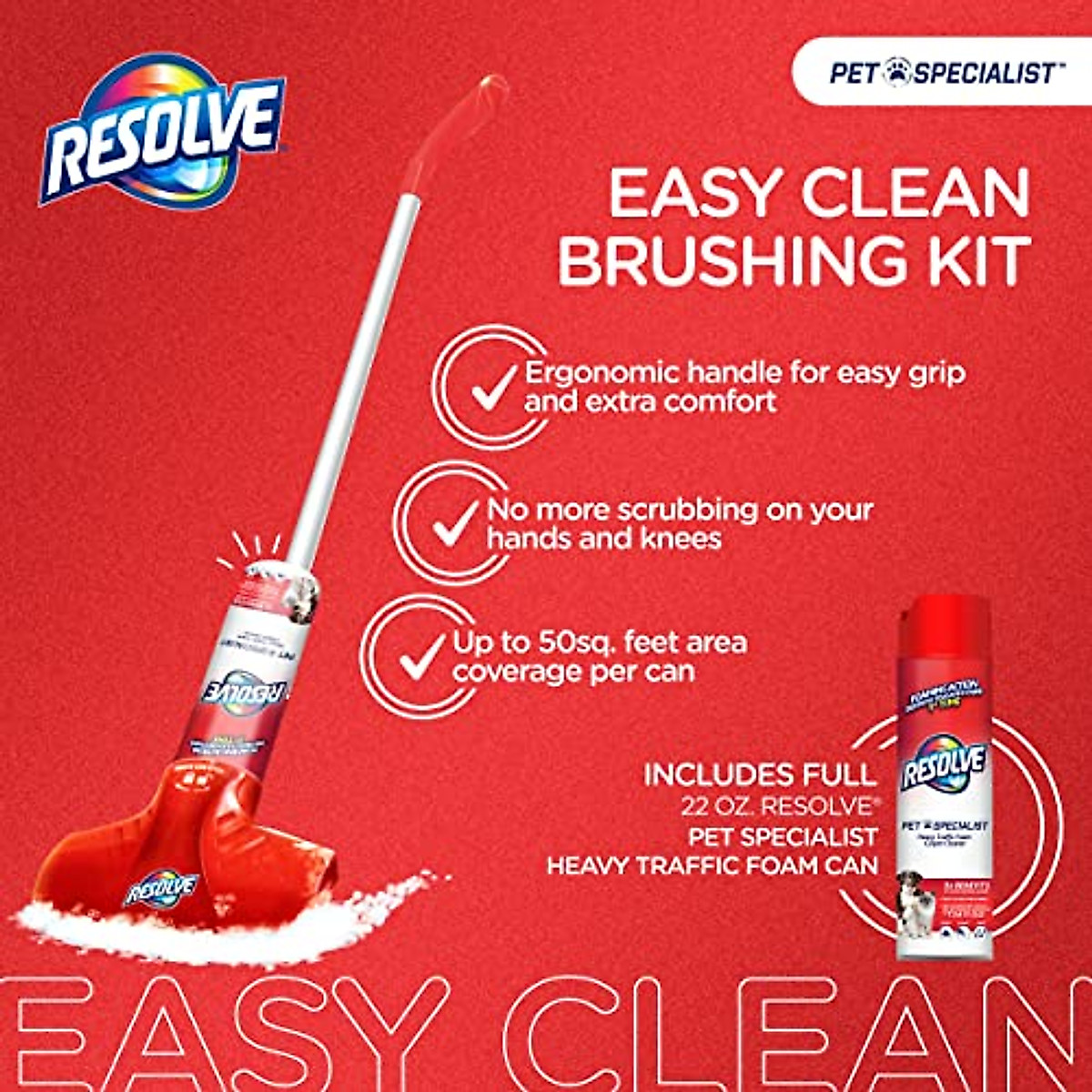 Resolve Pet Specialist Easy Clean Brushing Kit includes Heavy Traffic Foam Carpet Cleaner, 22oz