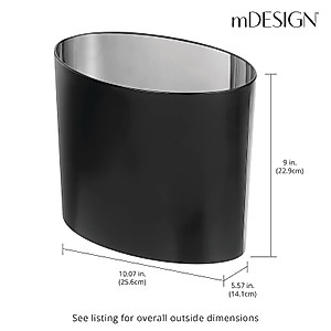 mDesign Metal Modern Oval Small 1.8 Gallon/ 6.9 Liter Trash Can, Wastebasket for Bathroom, Bedroom Holds Garbage, Waste, Paper, Recyclables - Mirri Collection - Black