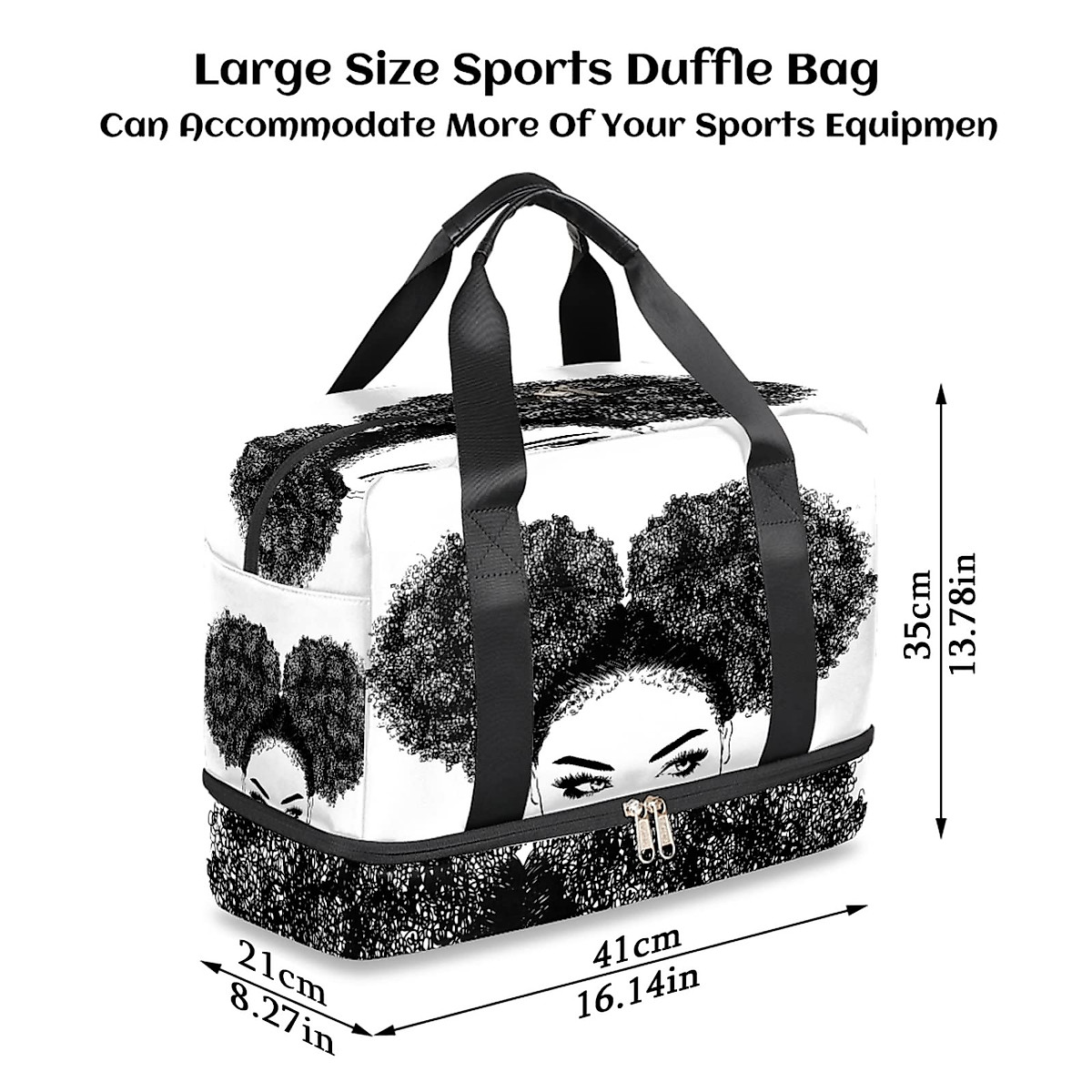 Funky Qiu Sport Gym Bag African American Woman Travel Duffel Bag for Woman Man Lightweight Weekend Overnight Yoga Workout Bag with Shoe Compartment