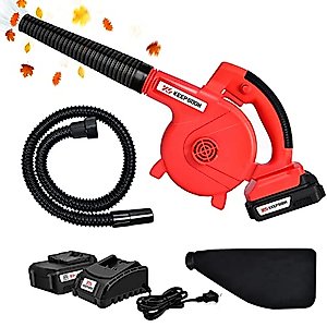 KEEPSOON Leaf Blower, Electric Leaf Blower Cordless with Powered Motor, 18V 2.0Ah Battery & Fast Charger, High/Low-Speed Handheld Battery Powered Blowers for Lawn Care Yard Work Around The House