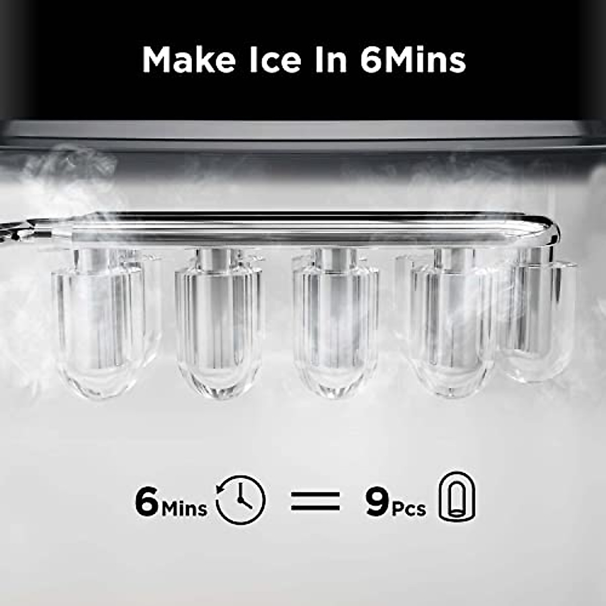 Silonn Ice Makers Countertop, 9 Cubes Ready in 6 Mins, 26lbs in 24Hrs, Self-Cleaning Ice Machine with Ice Scoop and Basket, 2 Sizes of Bullet Ice for Home Kitchen Office Bar Party, Black