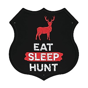 Eat Sleep Hunt Deer Metal Tin Sign Vintage Shield Signs Iron Painting Wall Art for Garage Home Decor 12 X 12 Inch