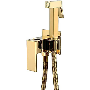 MINJING Handheld Bidet Sprayer for Toilet, Titanium Gold Cloth Diaper Sprayer Kit Wall Mounted Brass Bidet Sprayer Set Single Handle Toilet Bidet Sprayer Kit with 150cm Shower Hose,Square