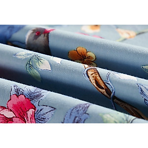 Eikei Botanical Garden Duvet Cover Washed Brushed 100-percent Cotton Bedding Set Asian Chinoiserie Print Colorful Tropical Tree Branches and Birds Floral Pattern (Queen, Blue Dusk)