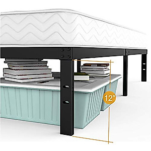 NOAH MEGATRON Heavy Duty Queen Platform Bed Frame, Slatted Bed Base 14 Inch Mattress Foundation Bed Frame,12 Inch Under-Bed Storage,No Box Spring Needed (Queen)