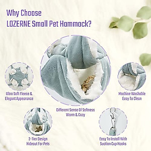 LOZERNE Urtra Soft 2-Tier Hammock for Bearded Dragon; Cozy Hanging Swing Nest with Suction Cup Hooks for Lizard, Gecko and Other Small Animals; Premium Bearded Dragon Tank Accessories (XL)