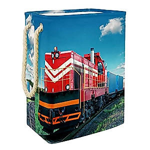 Laundry Hamper Train Pattern Collapsible Laundry Baskets Firm Washing Bin Clothes Storage Organization for Bathroom Bedroom Dorm