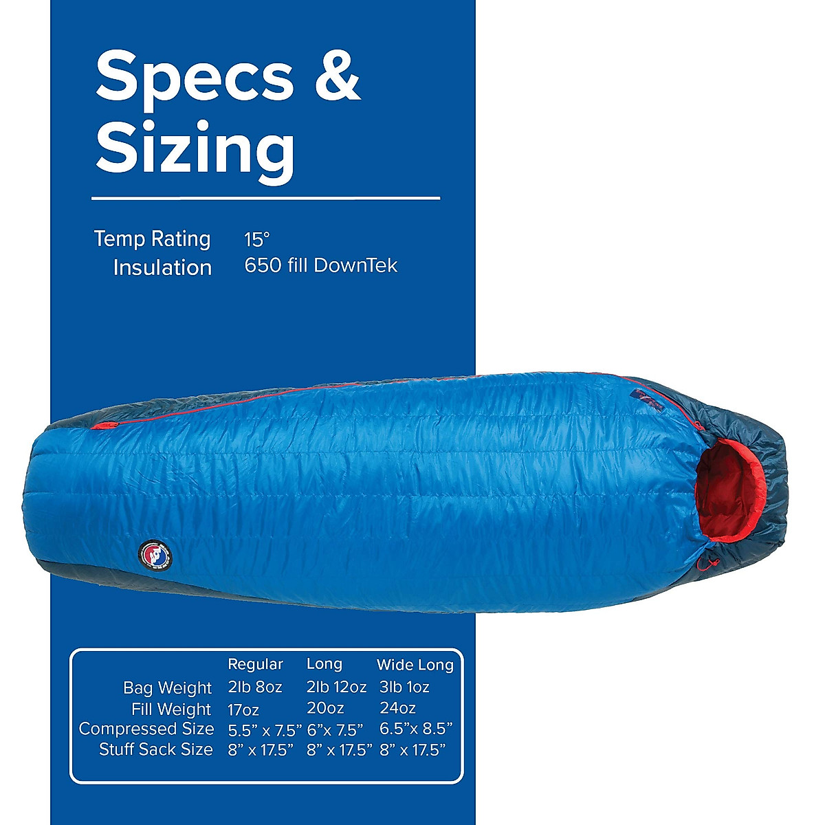 Big Agnes Anvil Horn (650 DownTek) Sleeping Bag, 15 Degree, Wide Long, Left Zip