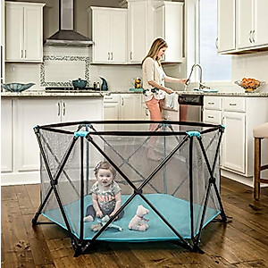 Regalo My Play Deluxe Portable Play Yard Indoor and Outdoor, Bonus Kit, Includes a Full Canopy, Washable, Aqua, 6-Panel