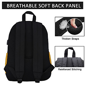 SUPACOOL Lightweight Casual Laptop Backpack with USB Charging Port For for Men and Women, Backpack for College (Full black and yellow)