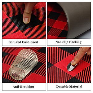 MAYHMYO Kitchen Mats Cushioned 2PCS Black and Red Kitchen Rugs Non Skid Waterproof Kitchen Floor Mat Memory Foam Cushioned Rugs Anti-Fatigue Mats for Kitchen Floor Offices & Laundries