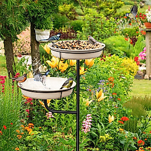 YALINKA Freestanding Birdbaths Bowl Outdoor, Free Standing Garden Bird Bath Bird Feeder & Bird Bath Bowl, Detachable Decoration Spa Birdfeeder for Garden Patio Yard Lawn, 4 Spiky Metal Stake (White)
