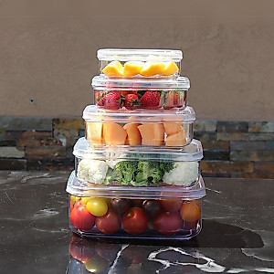 Lustroware (Set of 5) Micro Clear Stackable Storage Food Containers with Lid, Crystal Clear Nestable Kitchen Meal Prep Canister, Dishwasher & Microwave Safe, Made in Japan