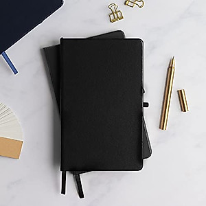 WallDeca Classic Lined Notebook Journal | Hard Cover, 240 Pages, Ruled 8.25 x 5 inches, Ivory 80 GSM Paper | School, Business, College, Notes, Journaling (2-Pack: Black)