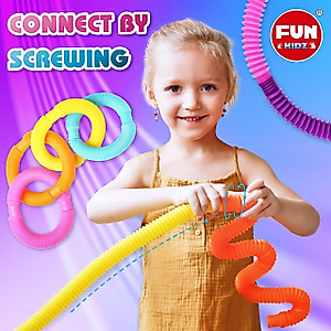 Jumbo & Mini Pop Tubes Toddler Fidget Toys, FunKidz 21Pack Expandable Stretchy Pipe Sensory Tubes, Stocking Stuffers for Kids Learning Gifts Playing Fun for All Ages