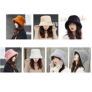 Women Winter Plush Bucket Hat Warm Solid Color Faux Fur Fisherman Cap White