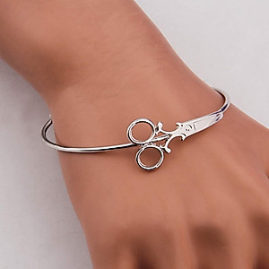 KUIYAI Minimalist Shears Scissor Bangle Stacking Adjustable Wire Bracelet for Hairdresser (Silver)