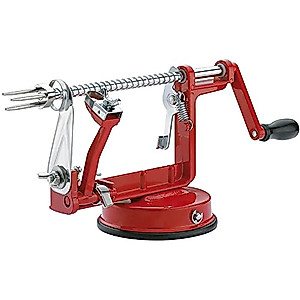Apple Peeler Corer, Long lasting Chrome Cast Magnesium Alloy Apple Peeler Slicer Corer with Stainless Steel Blades and Powerful Suction Base for Apples and Potato(Red)