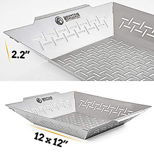 Mountain Grillers Veggie Grill Basket - Heavy Duty Vegetable Grilling Basket also for Fish Meat and Shrimp - Suitable for All Grills BBQ & Smokers - Stainless Steel - 12 Inch vegetable bbq pan