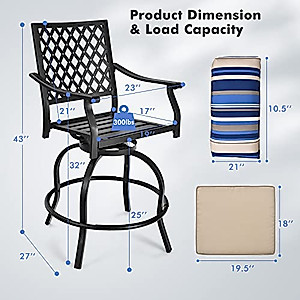 Tangkula Outdoor Bar Height Chair Set, Patio Swivel Chairs with Steel Frame & Soft Cushions, Ergonomic Swivel Chairs with Comfortable Armrest for Poolside, Backyard, Garden, Set of 4