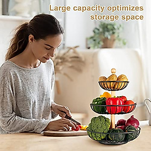 NEW POPU Fruit Basket Stand, 3 Tiered Round Fruit Bowl Vegetables Storage for Kitchen Countertop, Detachable Fruit Holder Baskets for Produce Snacks