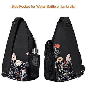 MOSISO Sling Backpack, Multipurpose Travel Hiking Daypack Garden Flowers Rope Crossbody Shoulder Bag, Black