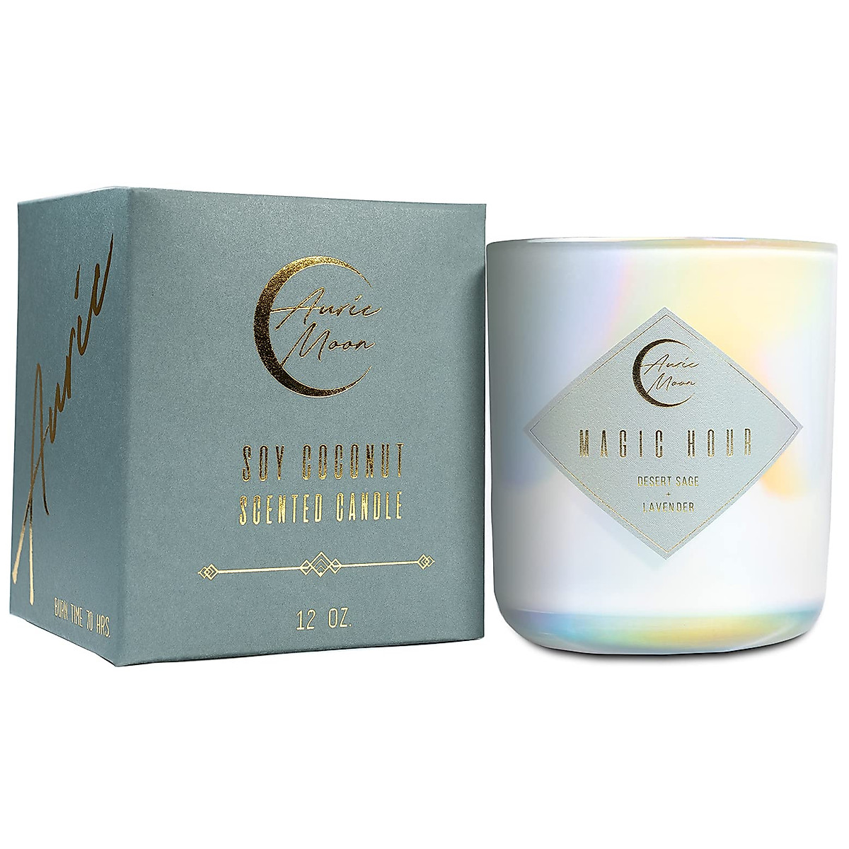 Auric Moon | Desert Sage + Lavender Scented Luxury Soy Coconut Candle for Women | Slow 70+ Hour Burn | Wood Crackling Wicks | Hand-Poured in California