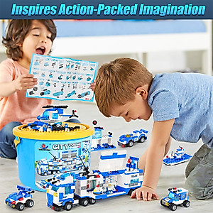 EP EXERCISE N PLAY 1338 Pieces City Police Car Building Sets, Police Station Truck Toy Blocks Set with Prison Helicopter Cop Car Boat for Boys and Kids Aged 6-12