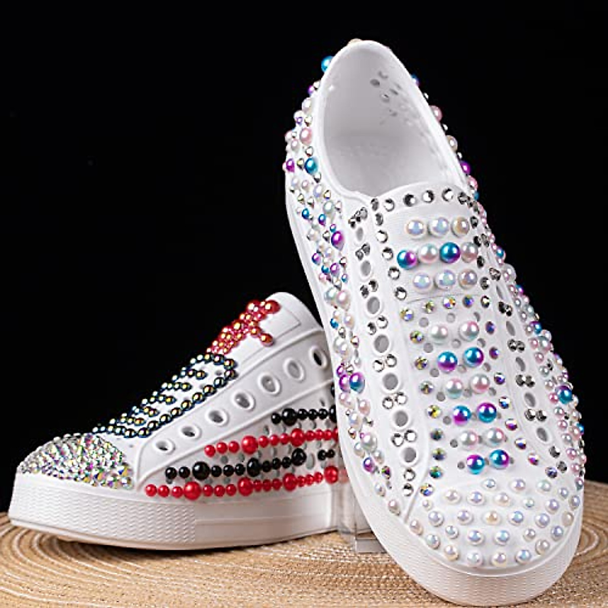 4000PCS Flatback Rhinestones and Half Round Pearls Kit #1, Multi Size Glass Clear & AB Crystals, Plastic Flat Back White AB & Beige AB Dome Bead with Pickup Pencil and Tweezer for Nail Art