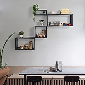 Kaboon Wall Mount Shelf Set of 4, Black Shelves for Space Discovery Home and Commercial Use, Large Size Shelves Set, Black