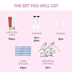 AerRoll 50Pcs 15 ML Gold Cap Empty Lip Gloss Tubes, Clear Lipgloss Squeeze Tubes With free Labels Stickers+20ml Syringe+Funnel+Gift Bags, for DIY Lip Gloss Balm Cosmetic (Gold top x 50pcs)