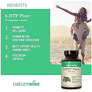 NatureWise 5-HTP 200Mg Mood Support, Natural Sleep Aid helps promote healthy eating habits, Easy-to-Digest Delayed Release Capsules Enhanced w/ Vitamin B6, Non-GMO (2 Month Supply - 60 Count)