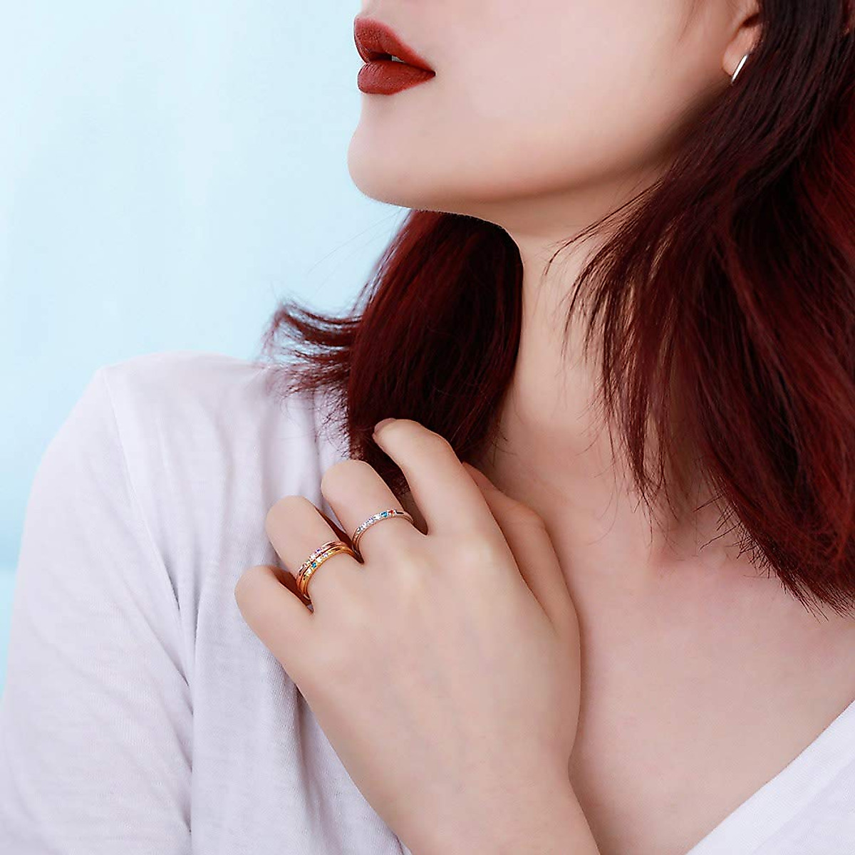 AILIN Family Birthstone Rings 925 Sterling Silver/Gold/Rose Gold Personalized 1-13 January To December Birthstones Custom Christmas Birthday Gifts For Mothers Women Friendship