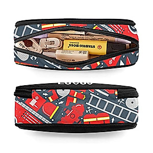 Fire Truck Custom Pencil Pen Case, Personalized Pencil Bag Pouch Box with Zipper, Pencil Pouch for School Office and Travel